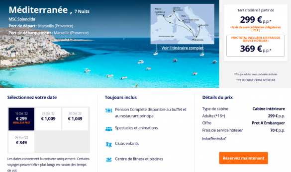 Croisière pas cher MSC Splendida départ Marseille le 16 octobre 2022